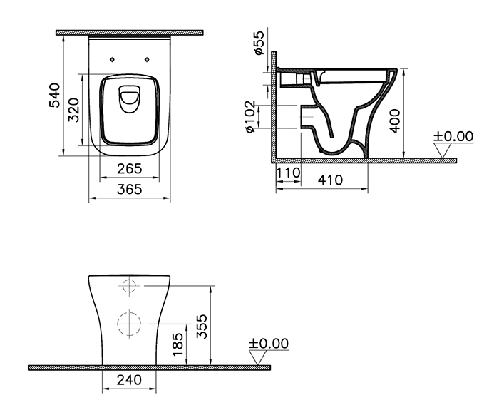 VitrA Evi Round Rimless Back-to-Wall Toilet with Soft-Close Seat - Bath ...