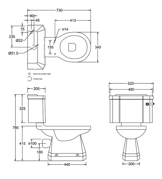 Burlington Close Coupled Traditional Toilet – Ceramic Lever Flush ...