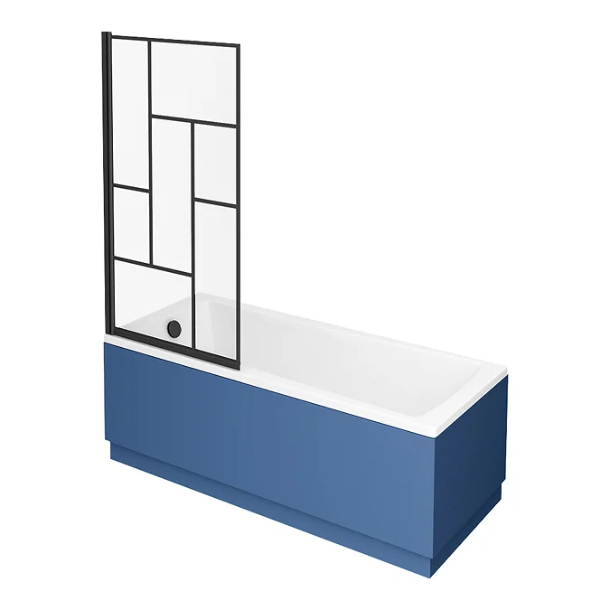 Venice Abstract Matt Black Grid Screen w. Single Ended Bath + Satin ...