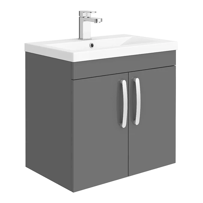 Brooklyn 600mm Gloss Grey 2 Door Wall Hung Vanity Unit - Bath Head