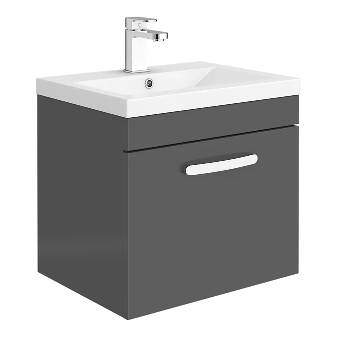 Brooklyn 500mm Gloss Grey Wall Hung 1-Drawer Vanity Unit - Bath Head