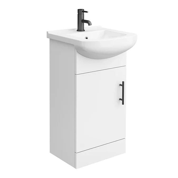 Venice 460 Gloss White Vanity with Matt Black Handle (Unit Depth 300mm ...