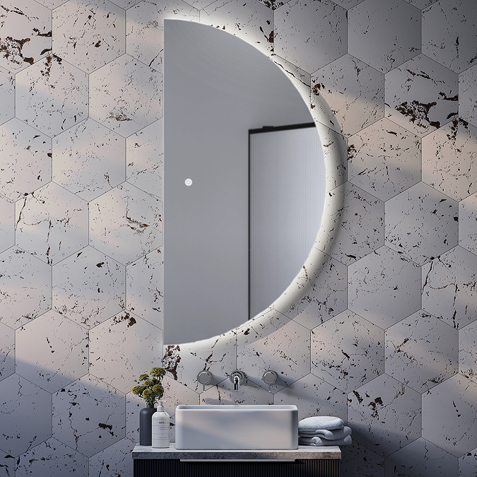 Horizon LED Backlit Semi-Circular Mirror 1000 x 500mm with Anti-Fog and ...