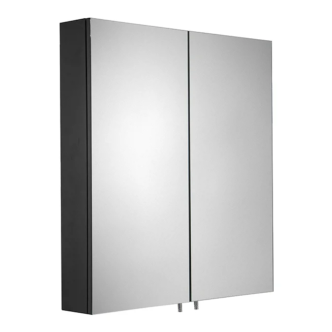 Croydex Dawley Matt Black 600mm Double Door Mirror Cabinet - Bath Head