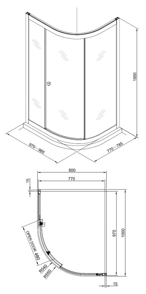 Crosswater 1000 x 800mm Clear 6 Offset Quadrant Single Door Shower ...
