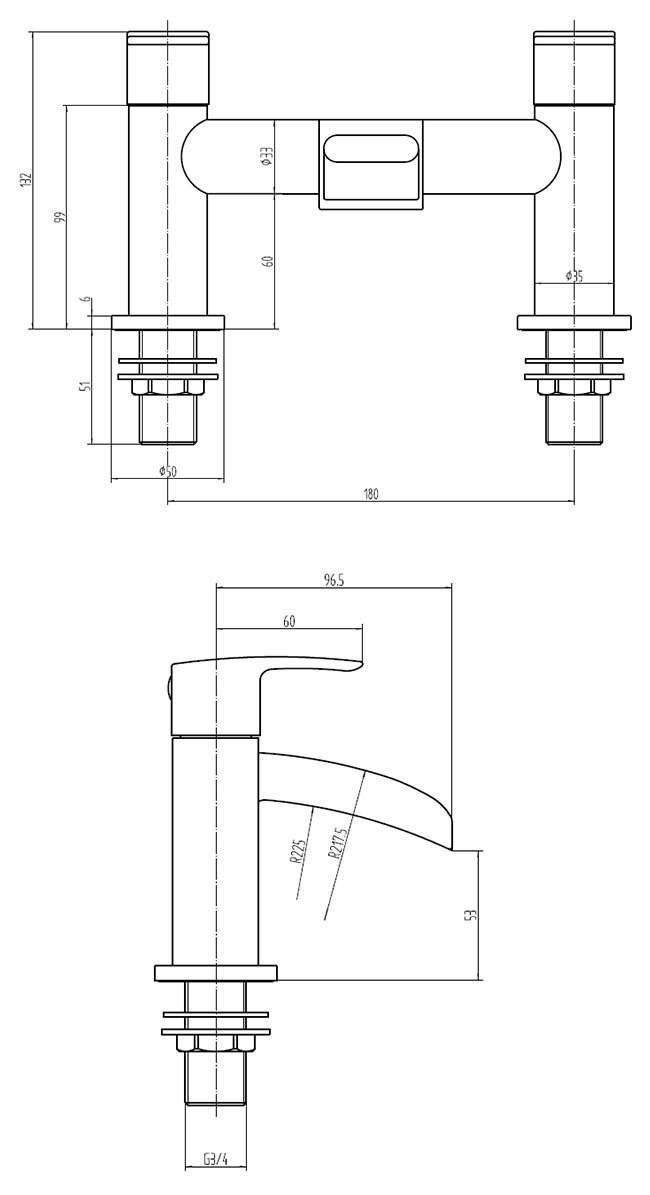 Enzo Waterfall Modern Bath Taps - Bath Head