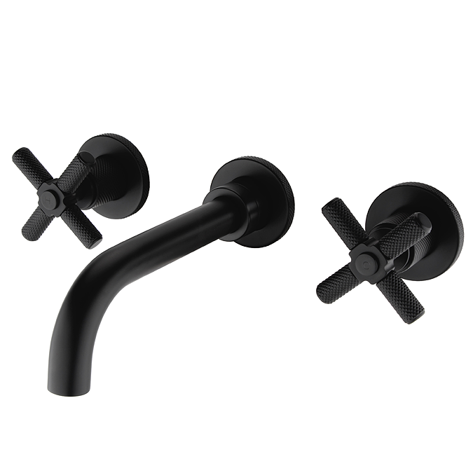 Pablo Matt Black Crosshead 3TH Basin Mixer Tap - Bath Head
