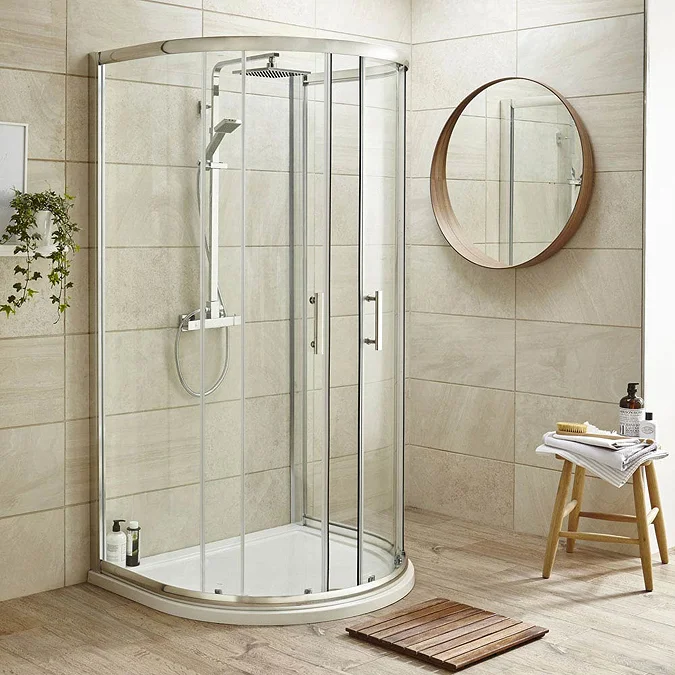 Pacific D-Shape Shower Enclosure inc. Shower Tray + Waste - Bath Head