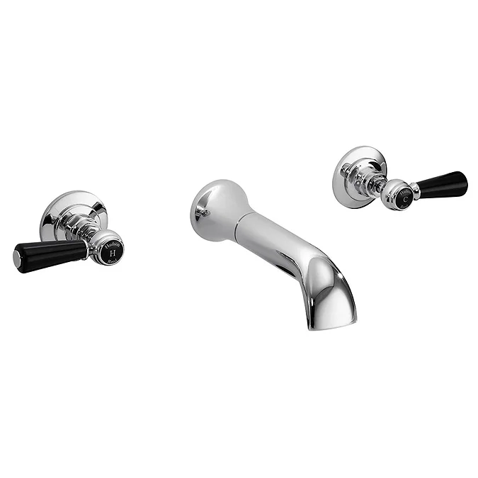 Hudson Reed Topaz Black Lever Wall Mounted Bath Spout and Stop Taps ...