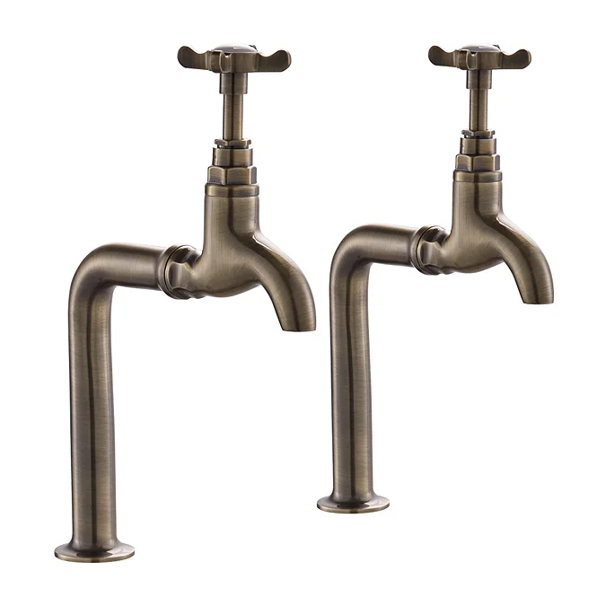 Bower Traditional Antique Brass Kitchen Bib Taps + Upstands - Bath Head