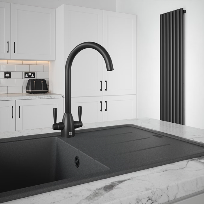The Tap Factory Black Vibrance Duo Kitchen Mixer Tap - Bath Head