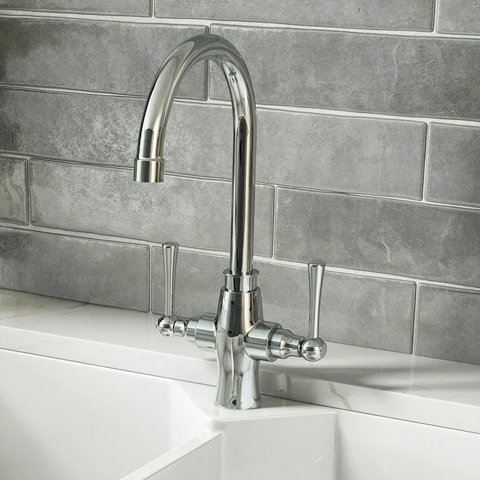 Bower Trafalgar Dual Lever Kitchen Mixer Tap – Polished Chrome - Bath Head